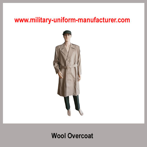 Military Khaki Color Wool Polyester Overcoat For Army Officer Suits